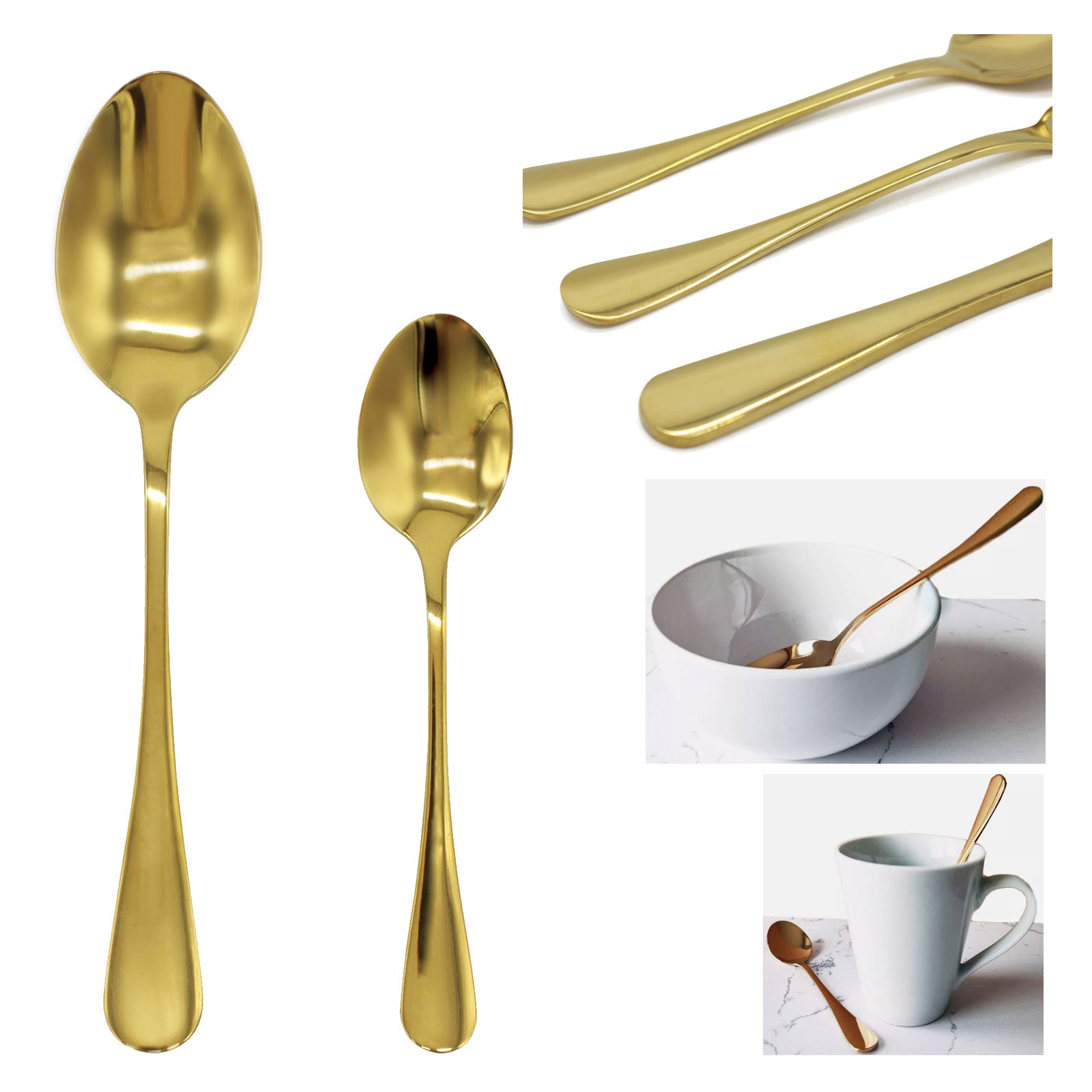 Dinner Spoon Tea Spoons Gold Cutlery Stainless Steel – HomeDirect