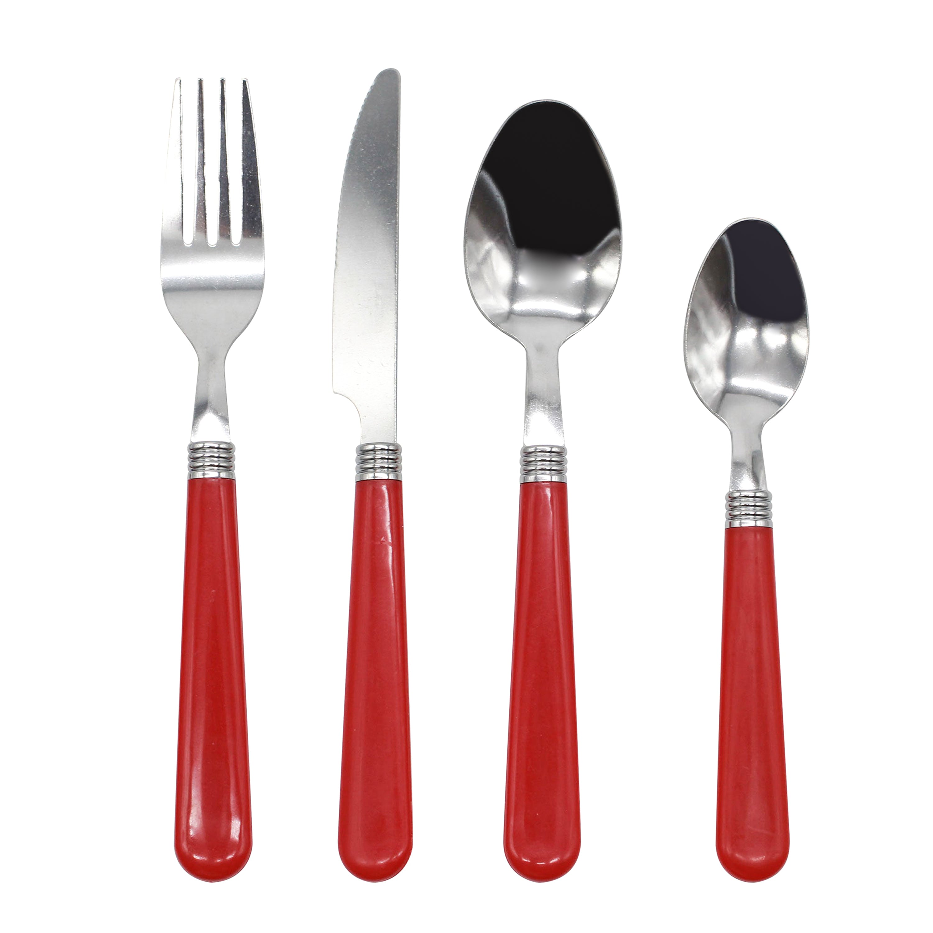 Cutlery Sets Stainless Steel Value Set Red Plastic PP Handle Dishwashe ...