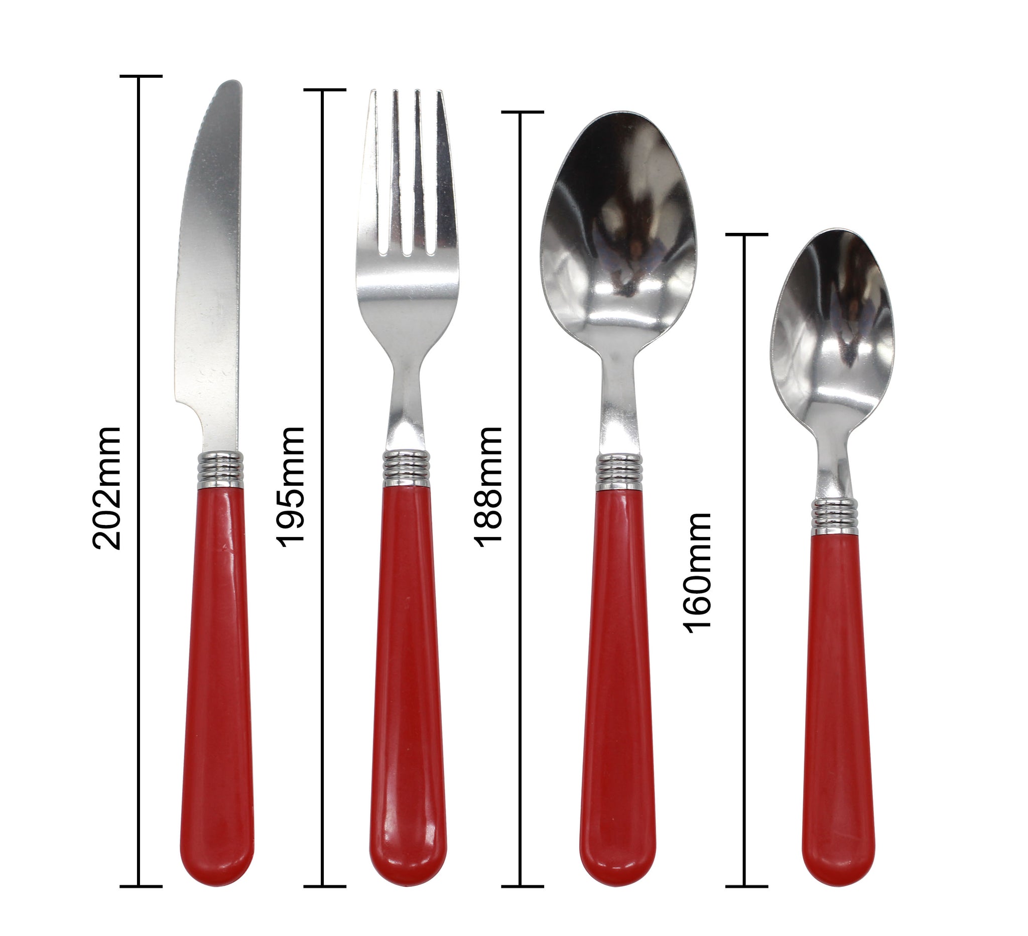 Cutlery Sets Stainless Steel Value Set Red Plastic PP Handle Dishwashe ...