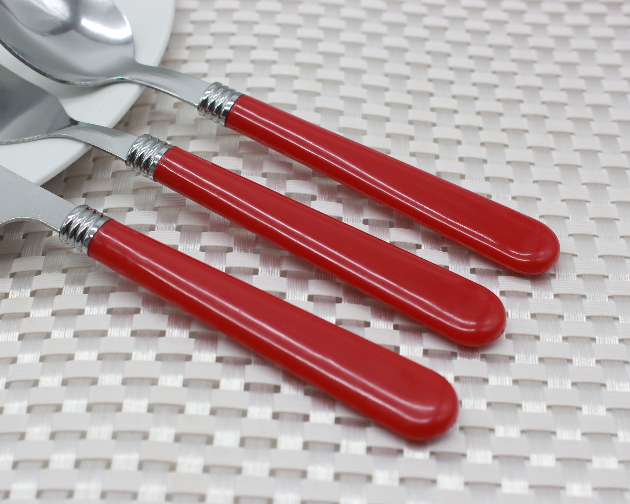Cutlery Sets Stainless Steel Value Set Red Plastic PP Handle Dishwashe ...
